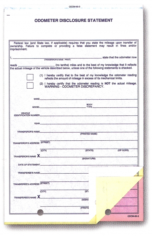 Odometer Disclosure Statements - Form #ODOM-65-3 , DealerStockRoom shop ...