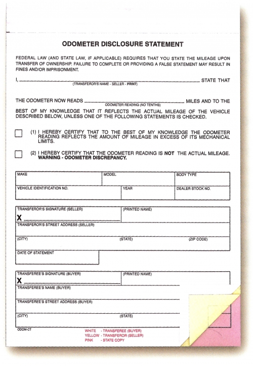 Odometer Disclosure Statements - Form #ODOM-CT , DealerStockRoom shop ...