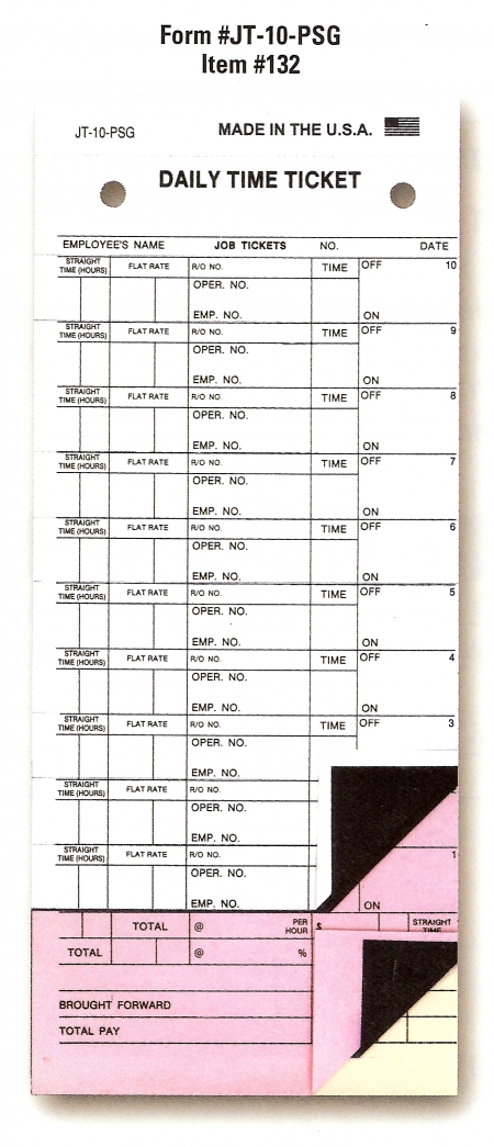 Job Time Tickets - 10 Job Stickers - Form #JT-10-PSG , DealerStockRoom ...