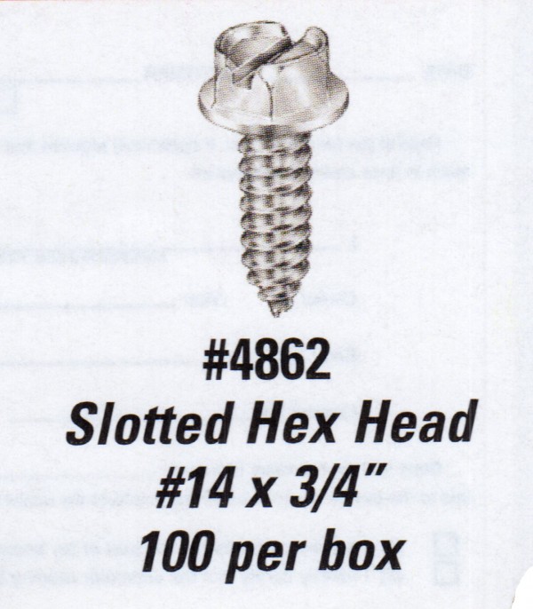 License Plate Screws - American Thread - Slotted Hex Head #14 x 3/4 ...