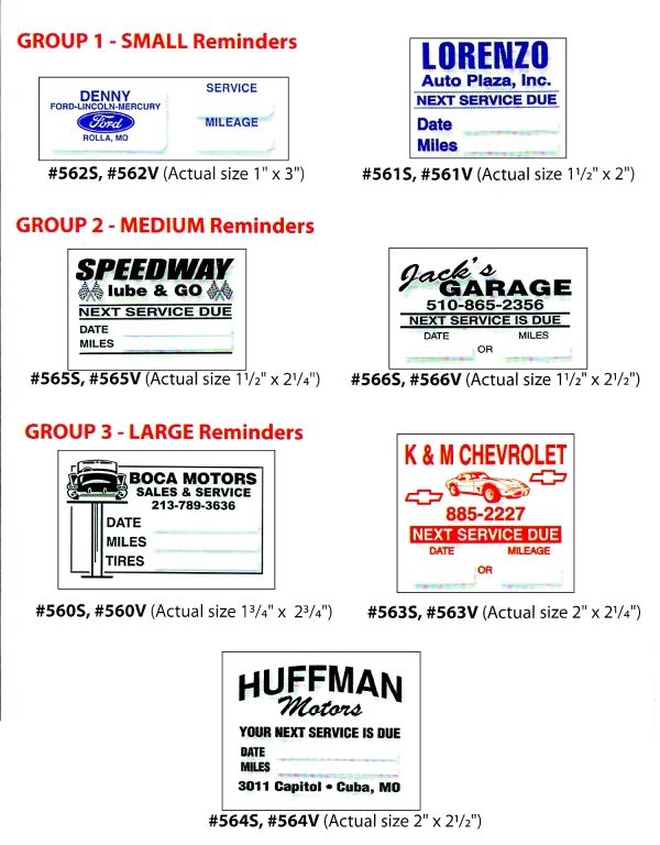 Service Reminder Stickers - Small , DealerStockRoom shop | Dealer Stock ...